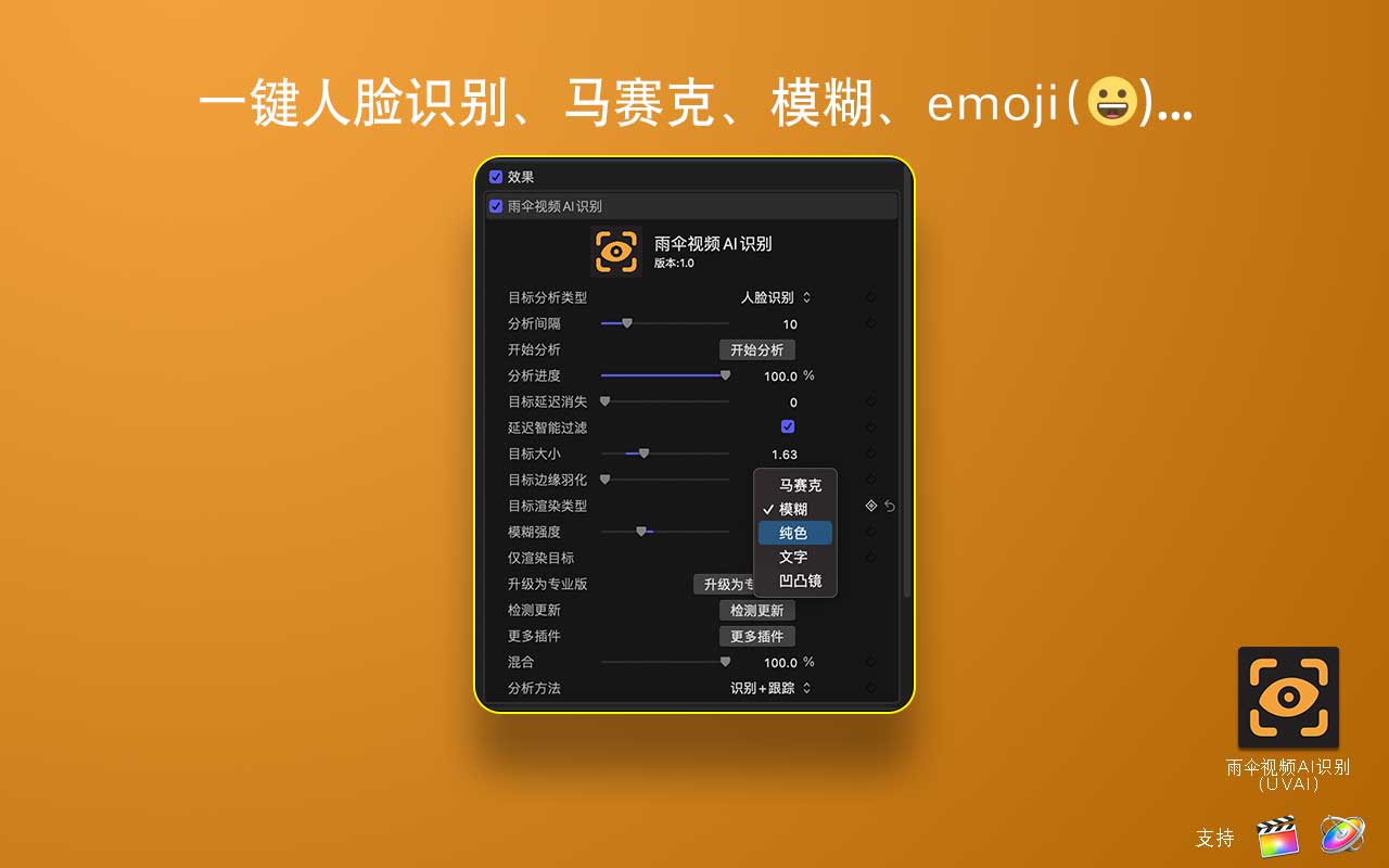 雨伞视频AI识别-自动人脸识别马赛克、模糊、贴图、大眼瘦脸fcpx插件 – 雨伞素材库